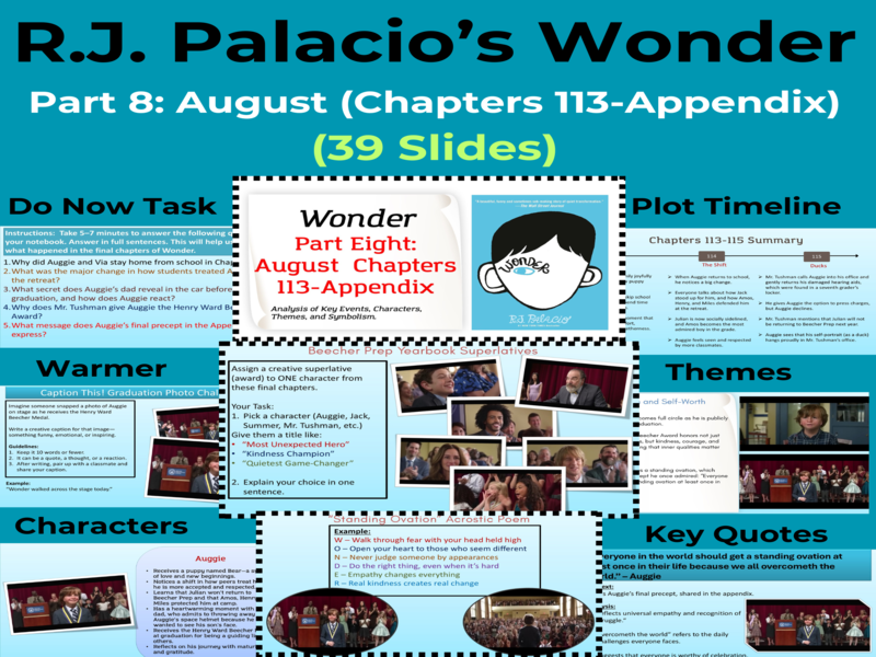 Wonder by R.J. Palacio Part 8: August (Chapters 113–124) PPT Summary ...