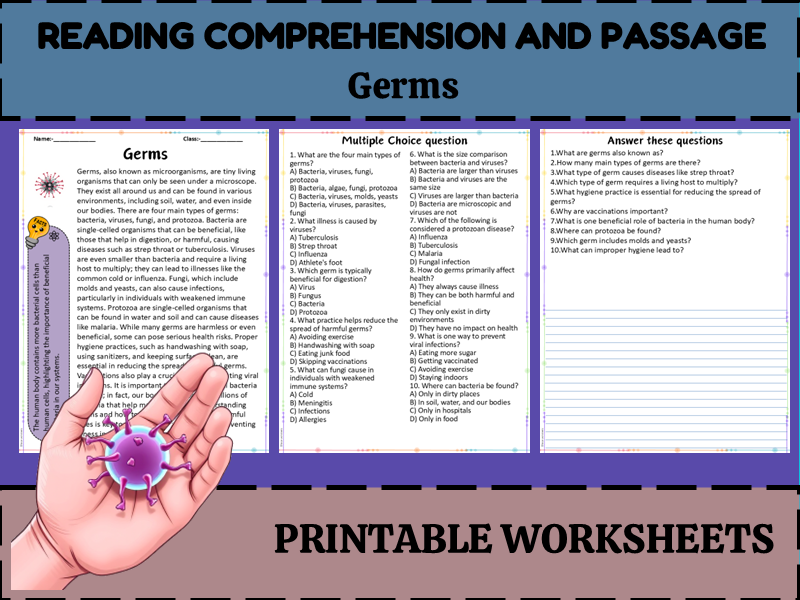 Understanding Germs: Engaging Reading Passage with Questions | Teaching ...