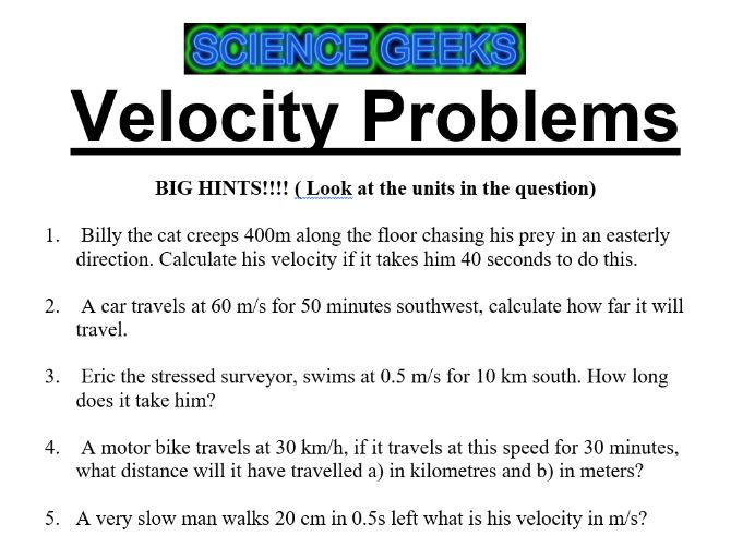 Velocity Examples For Kids