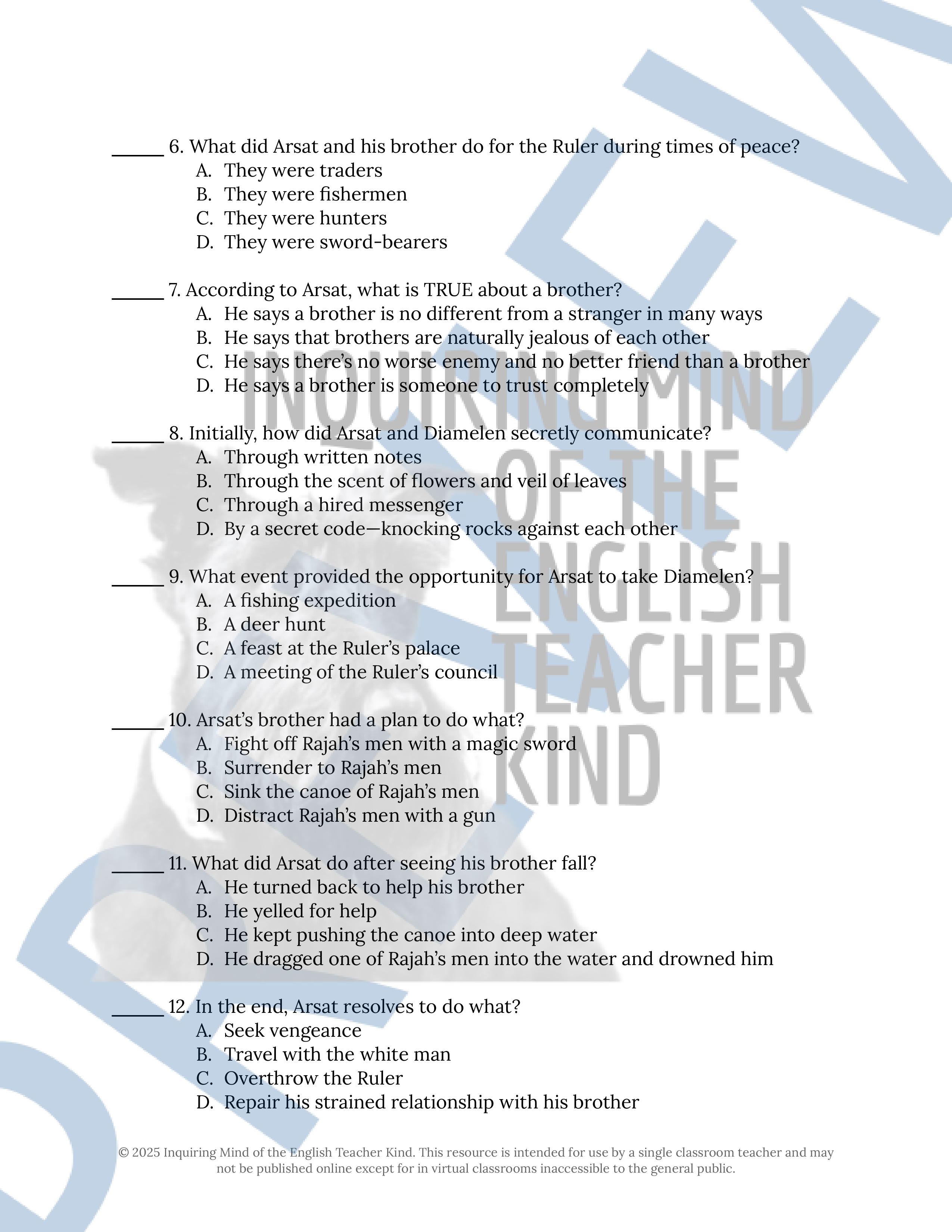 "The Lagoon" by Joseph Conrad Quiz and Answer Key | Independent Reading ...