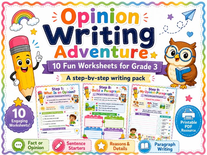 10-Page Step-by-Step Opinion Paragraph Pack | Teaching Resources