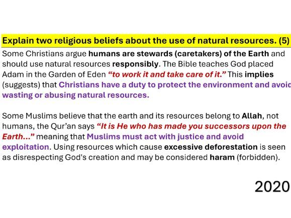 Religion + Life AQA GCSE 4+5 mark answered | Teaching Resources