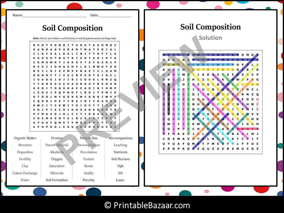 Soil Composition Word Search Puzzle Worksheet Activity | Teaching Resources