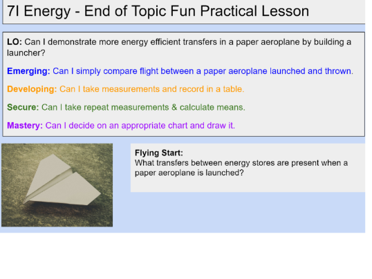 7I Energy - End of Topic Fun Practical Lesson | Teaching Resources