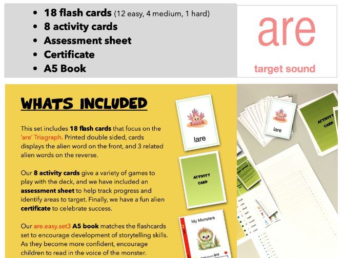 Decodable Phonics Book & flashcards. ARE Nonsense words homework pack ...
