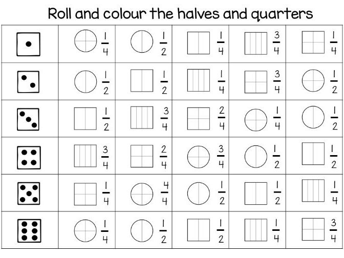 Year 1 / Year 2 - Roll and colour the fractions | Teaching Resources