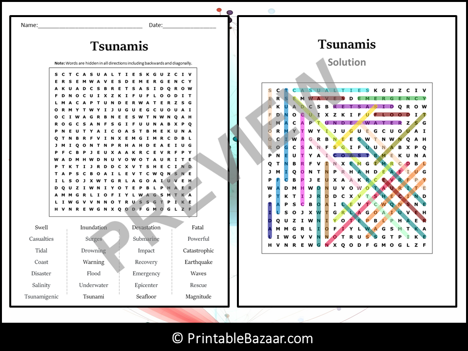 Tsunamis Word Search Puzzle Worksheet Activity | Teaching Resources