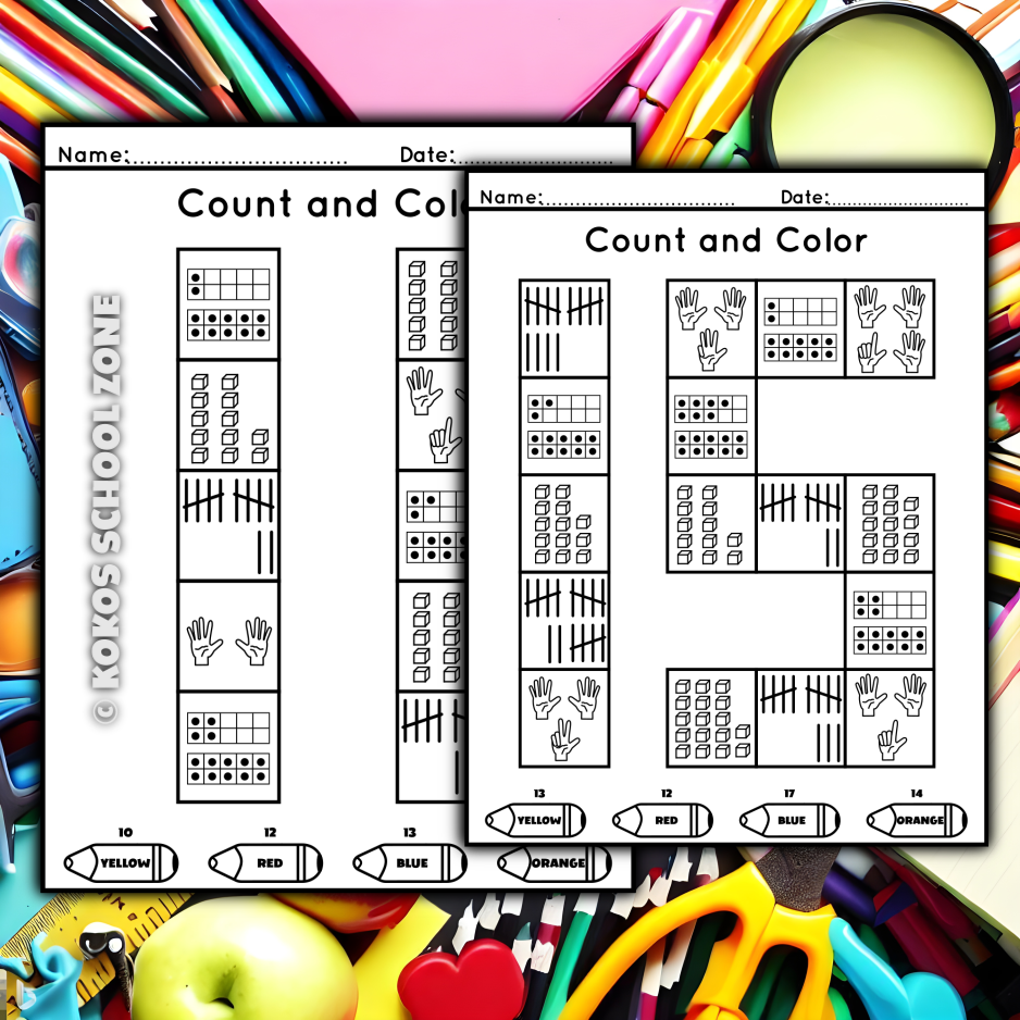Teen Numbers EYFS-KS1 Color by Number Sense Worksheets 11-20 Count and ...