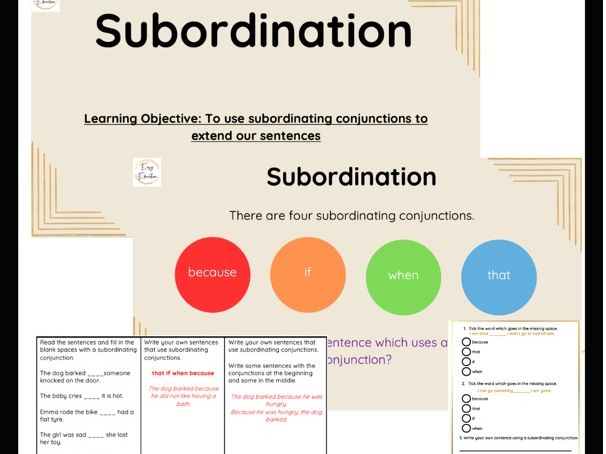 Year 2 Subordination / Subordinating Conjunctions | Teaching Resources