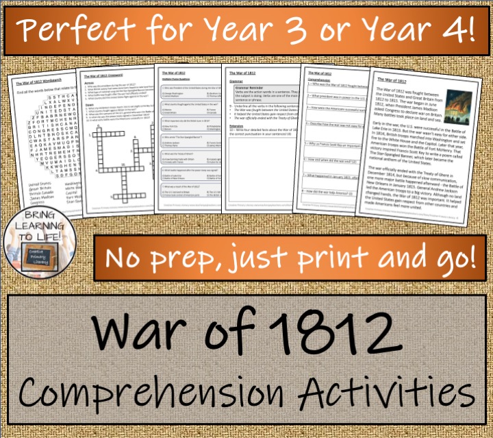 War of 1812 Reading Comprehension Activities | Year 3 or Year 4 ...