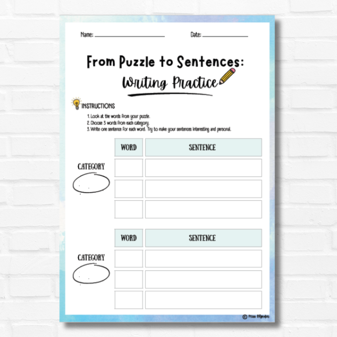 ESL Vocabulary Sorting Worksheets | Puzzle Pack & Writing Practice ...