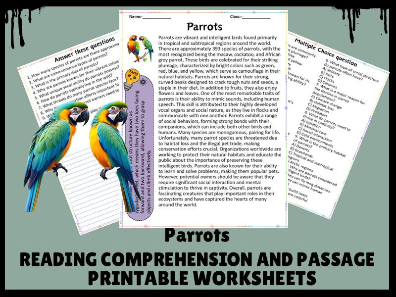 Engaging Parrot Reading Passage with Thought-Provoking Questions ...