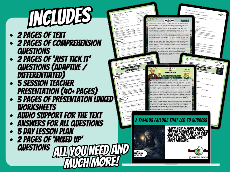 A Famous Failure That Led to Success | Reading Comprehension | Year 5/6 ...
