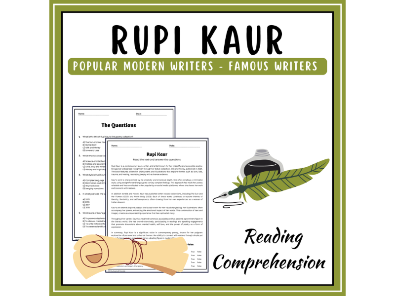 Rupi Kaur Reading Comprehension Passages & Questions Worksheets ...