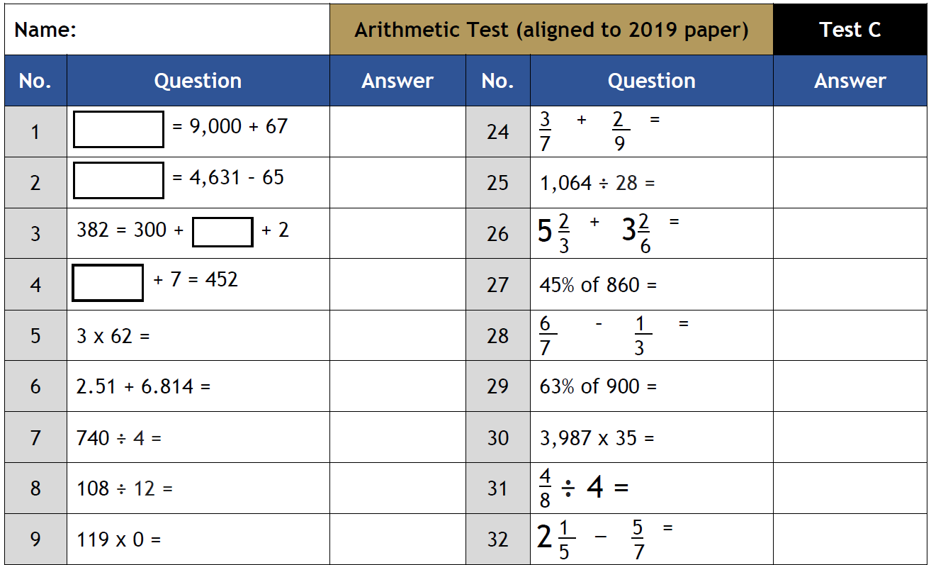 Year 6 Arithmetic Aligned To 2019 Paper Tests A B C Teaching