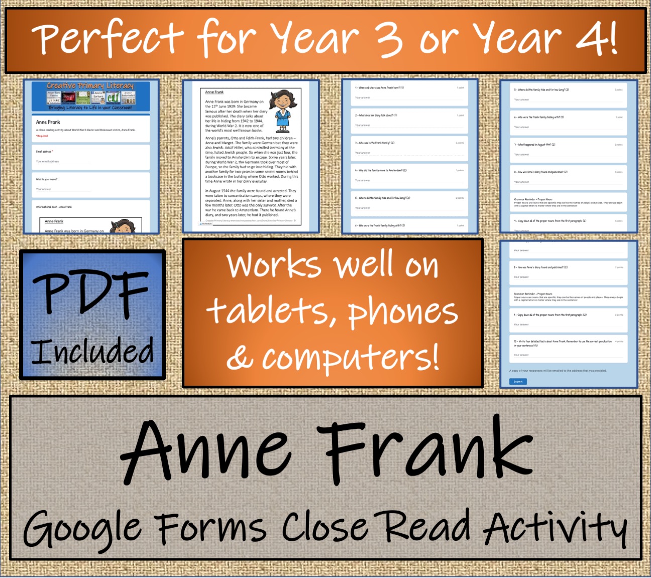 LKS2 Anne Frank Reading Comprehension Activity | Digital & Print ...