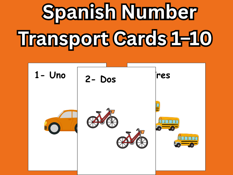 Spanish Number Transport Cards 1–10 | Teaching Resources