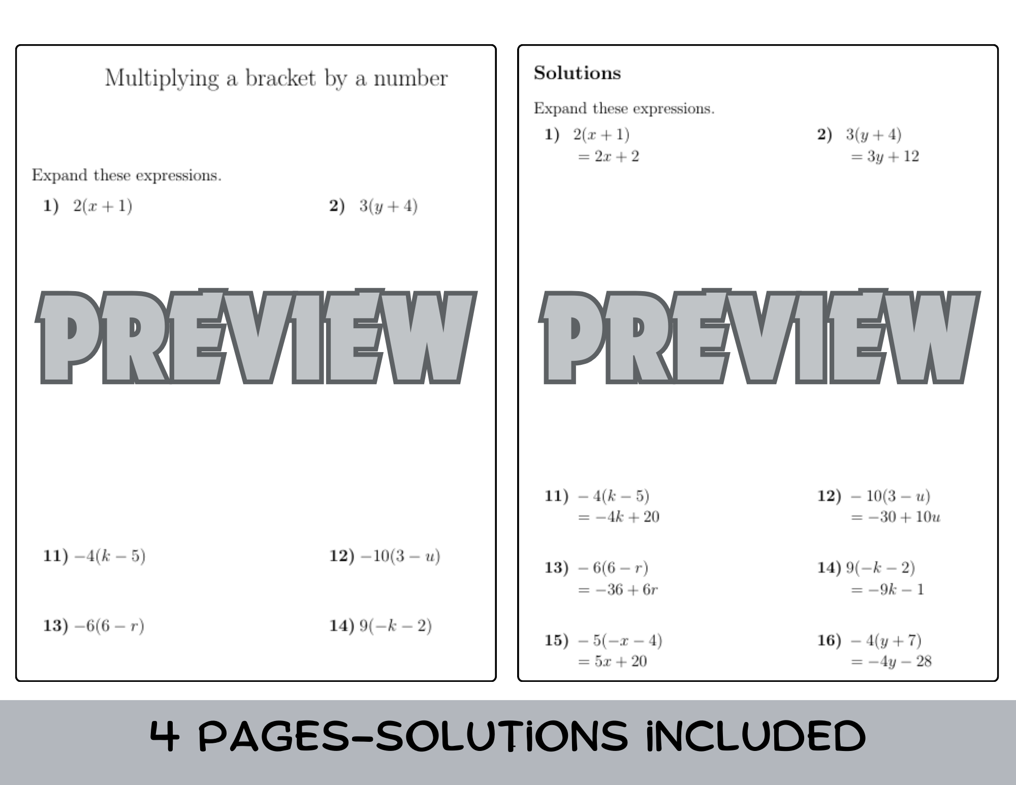Multiplying a bracket by a number worksheet (with solutions) | Teaching ...