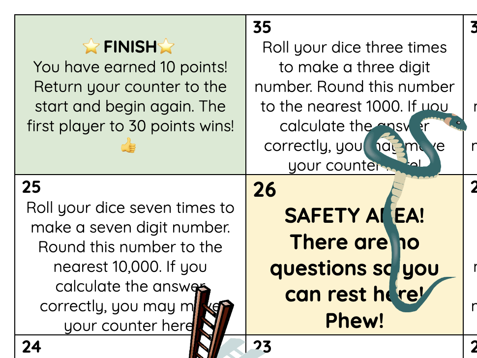 Snakes and Ladders Rounding numbers Y5/6 | Teaching Resources