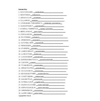 Invertebrate Classification Word Scramble for Invertebrate Biology ...