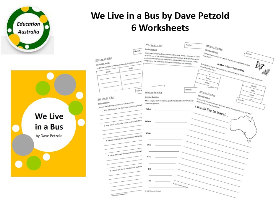 We Live in a Bus by Dave Petzold - 6 Worksheets - Reading Comprehension ...