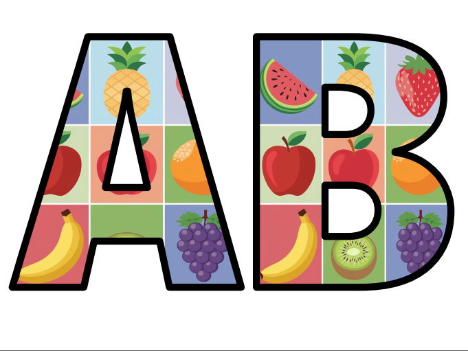 Healthy Cute Cartoon Fruit Food NEW Lettering Set Display Title Letters ...