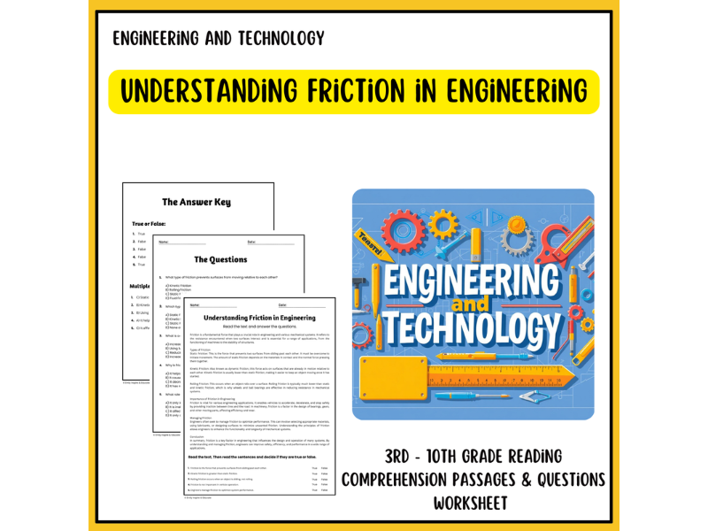 Understanding Friction in Engineering Reading Comprehension Passages & Questions Worksheets ...