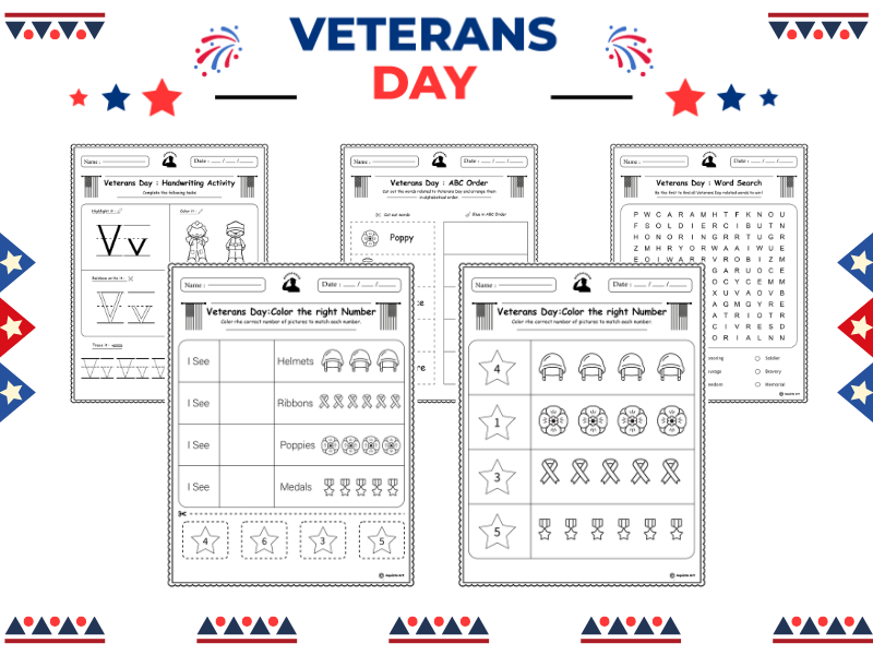 Veterans Day Math and Literacy Activities : Thematic Unit for Patriotic ...
