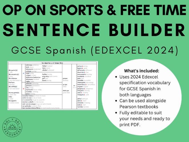 GCSE Spanish (Edexcel 2024) Opinions On Sports & Free Time Sentence ...