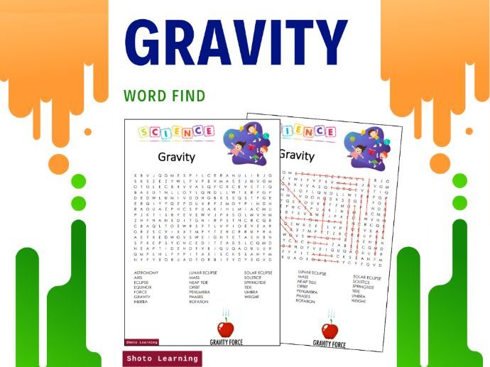 GRAVITY SCIENCE ACTIVITY WORD FIND CROSSWORD SOLVER CROSS SEARCH 