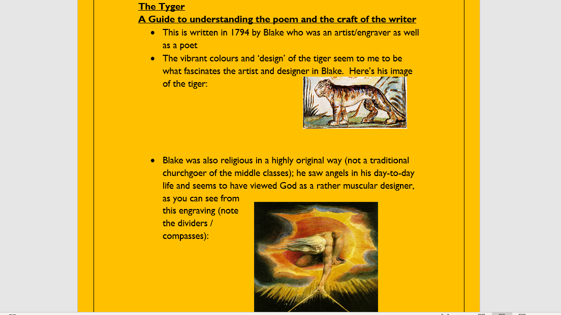 Blake's Tyger - Poetry resource sheet | Teaching Resources