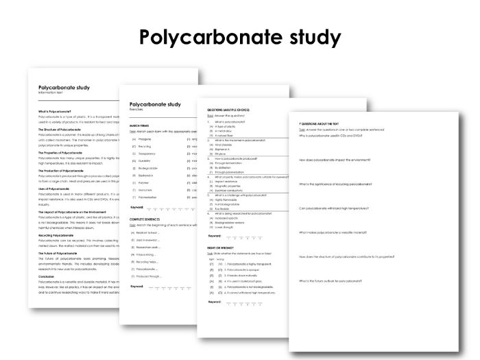 Polycarbonate study (Infotext and Exercises) | Teaching Resources