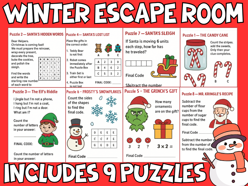 Christmas Breakout Puzzles Pack • Winter Escape Room Set • Christmas Code Breakers | Teaching ...