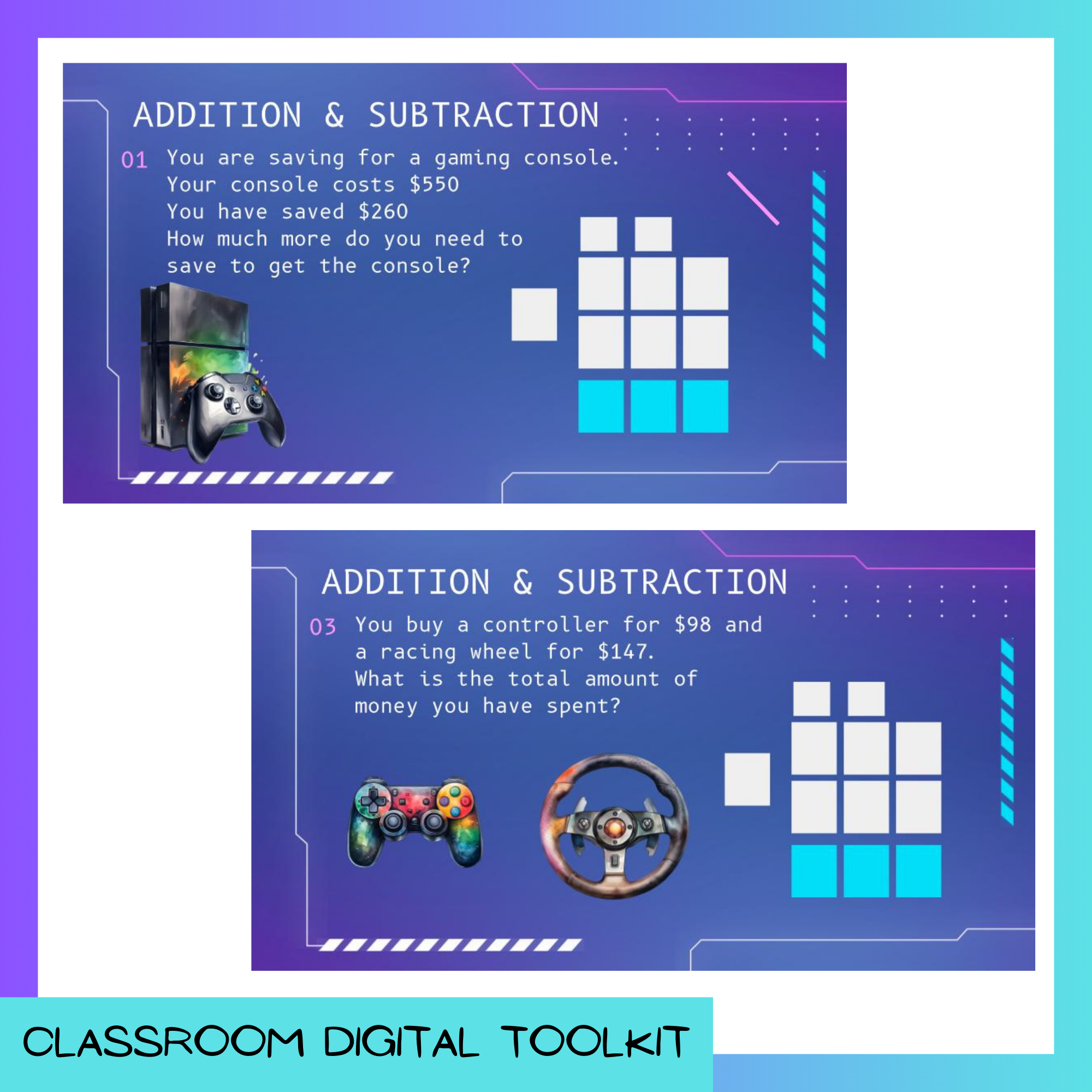 ADDITION / SUBTRACTION - Word Problems / GAMING THEME (Google Slides ...