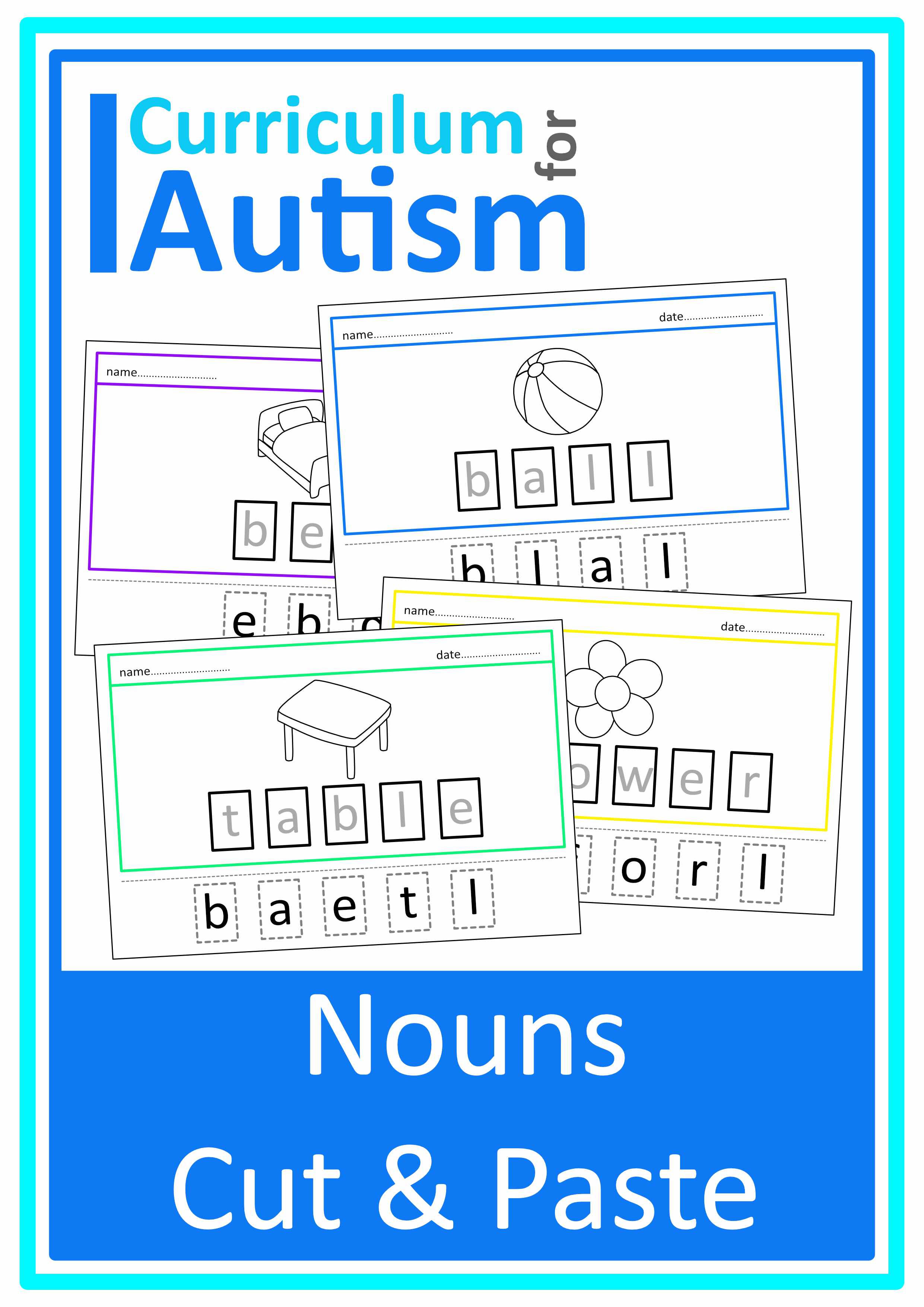 Nouns Cut & Stick Vocabulary Worksheets Large Print Autism SEND ...
