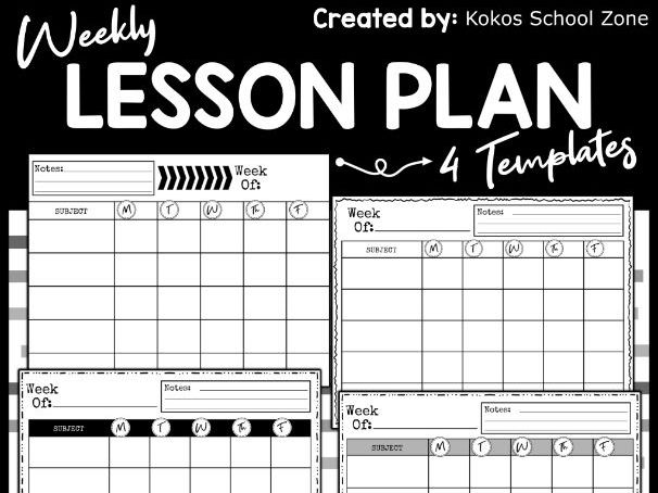 Blank Weekly Lesson Plan Templates - 4 Printable Teacher Planner ...