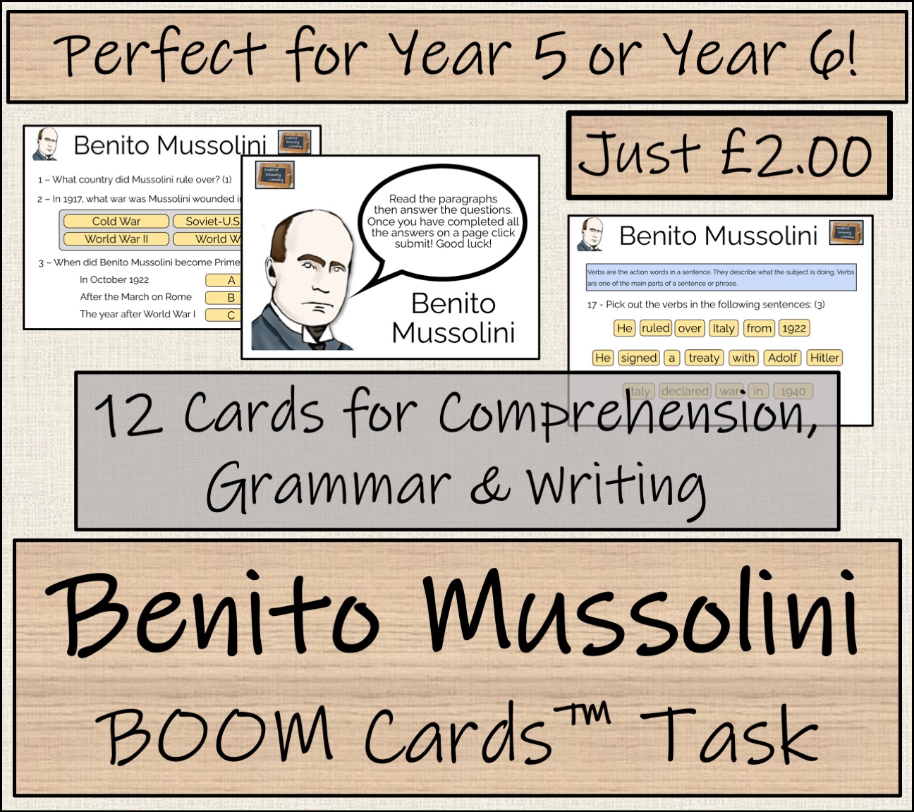 Benito Mussolini - UKS2 BOOM Cards™ Comprehension Activity Bundle ...
