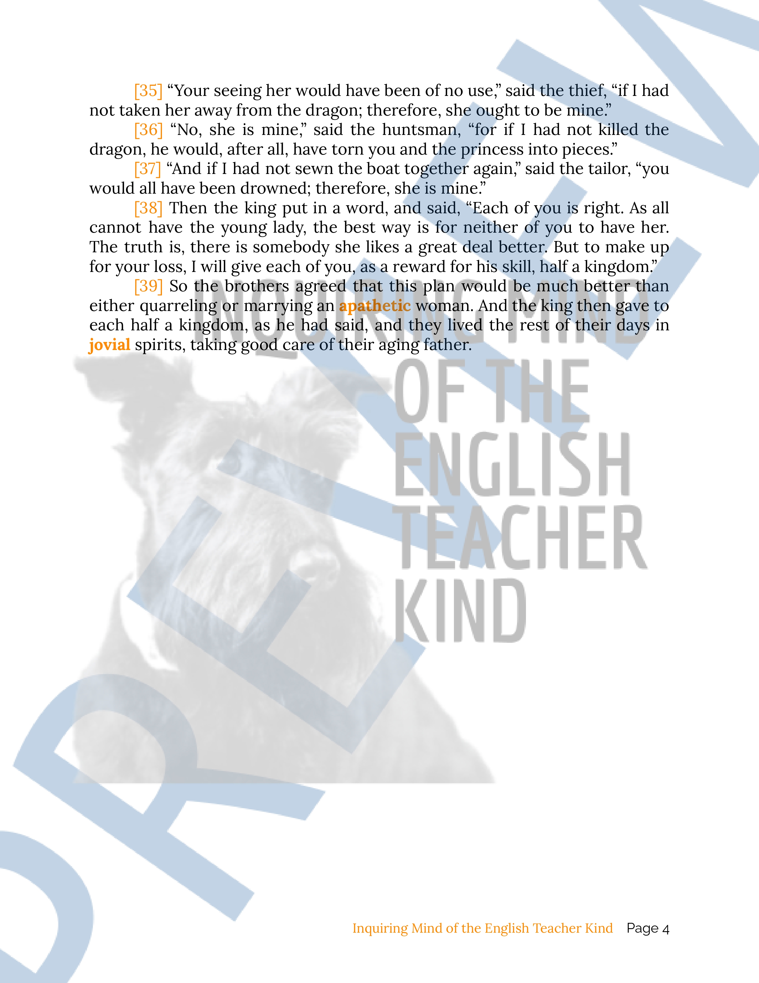 "Four Clever Brothers" Quiz and Answer Key | Brothers Grimm Fairy Tale ...