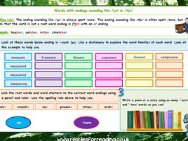 Words with endings sounding like /ʒə/ or /tʃə/ -ture and -sure SPAG ...