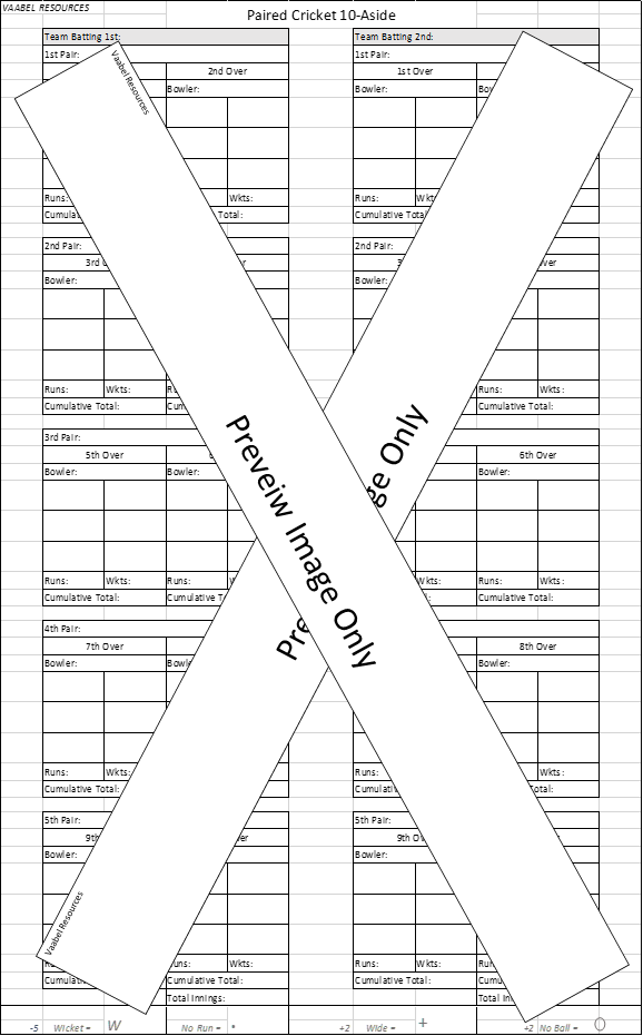 Cricket Score Sheets / Cards (Pairs, Kwik & 20 Over) | Teaching Resources