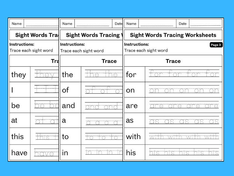 Sight Words Tracing Worksheets – 24 High-Frequency Words for Early ...