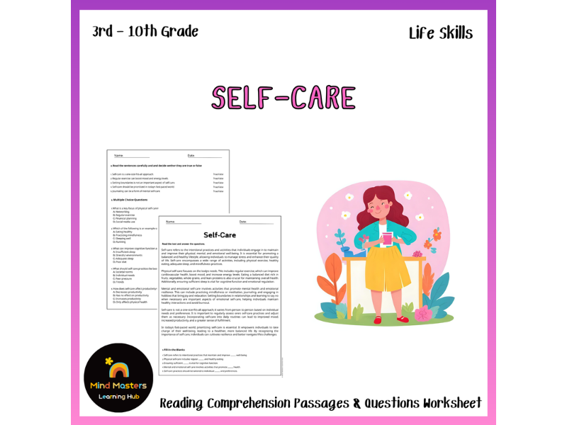 Self-Care Reading Comprehension Passages & Questions Worksheets ...