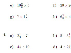 4 worksheets on operations between whole numbers, fractions and mixed ...