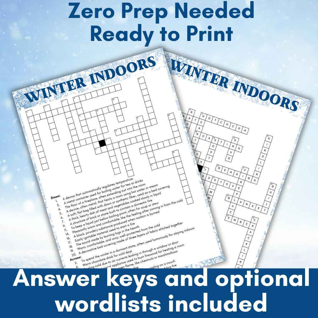 Winter Vocabulary Crossword Puzzles – No-Prep Activity for Secondary ...