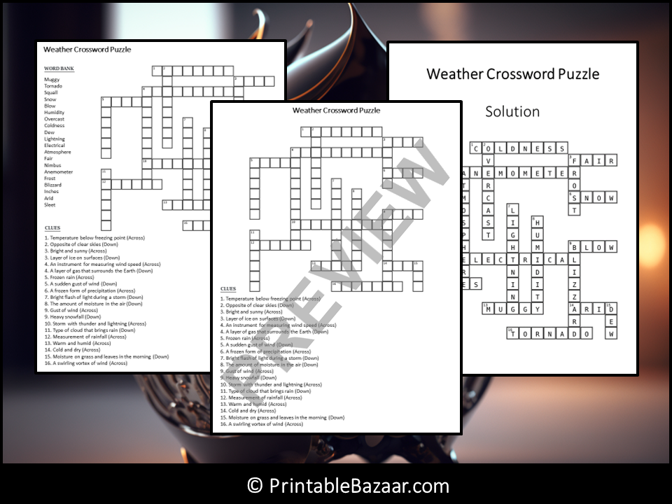 Weather Crossword Puzzle Worksheet Activity Teaching Resources