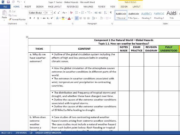 GCSE Geography 1-9 OCR B Student tracking sheets | Teaching Resources