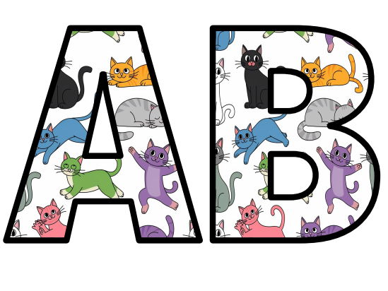 Cartoon Colorful Cats Art Lettering Set Display Title Letters Numbers ...