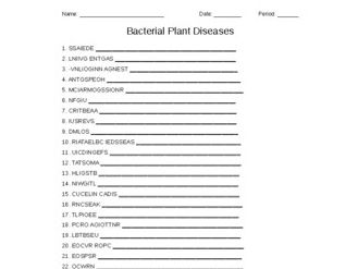 Bacterial Plant Diseases Word Scramble for a Plant Science Course ...