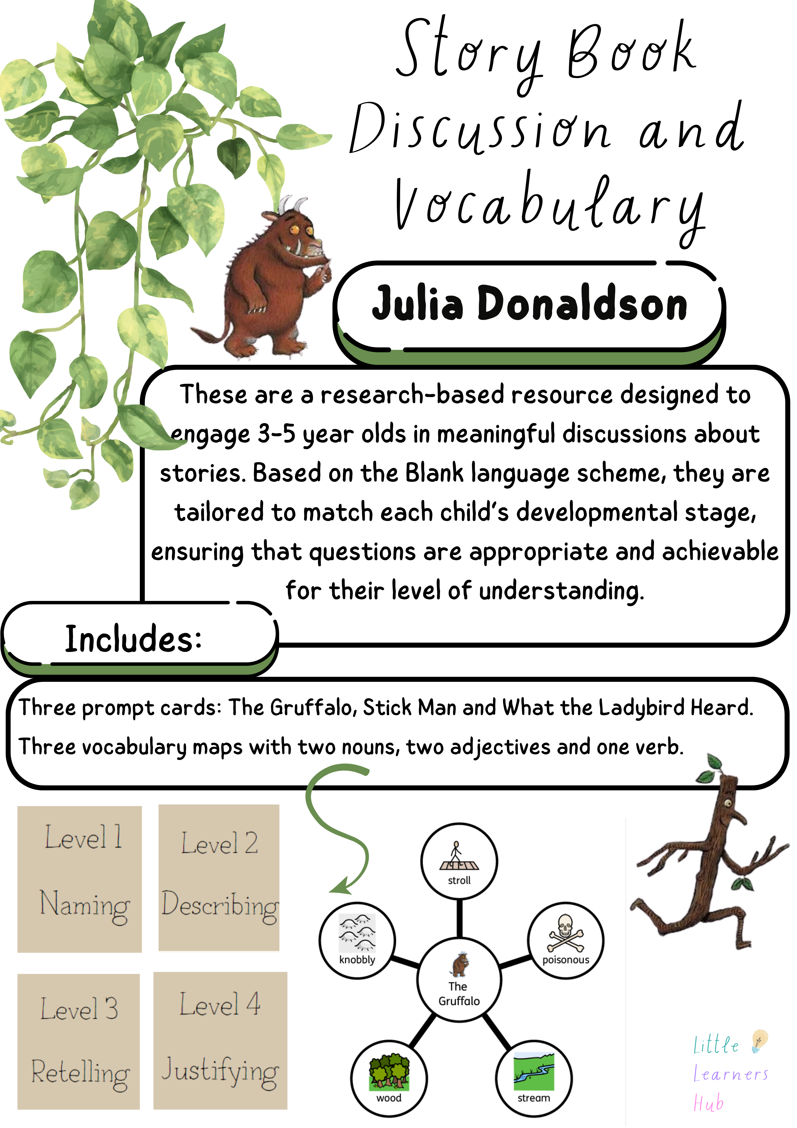 Julia Donaldson Story Book Discussion and Vocabulary Cards | Teaching ...