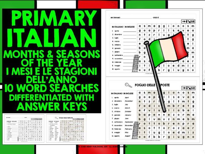 ITALIAN MONTHS & SEASONS OF THE YEAR WORD SEARCHES | Teaching Resources